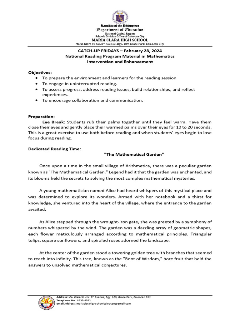 Catch-Up Fridays: Math Reading Program | PDF | Mathematics | Learning