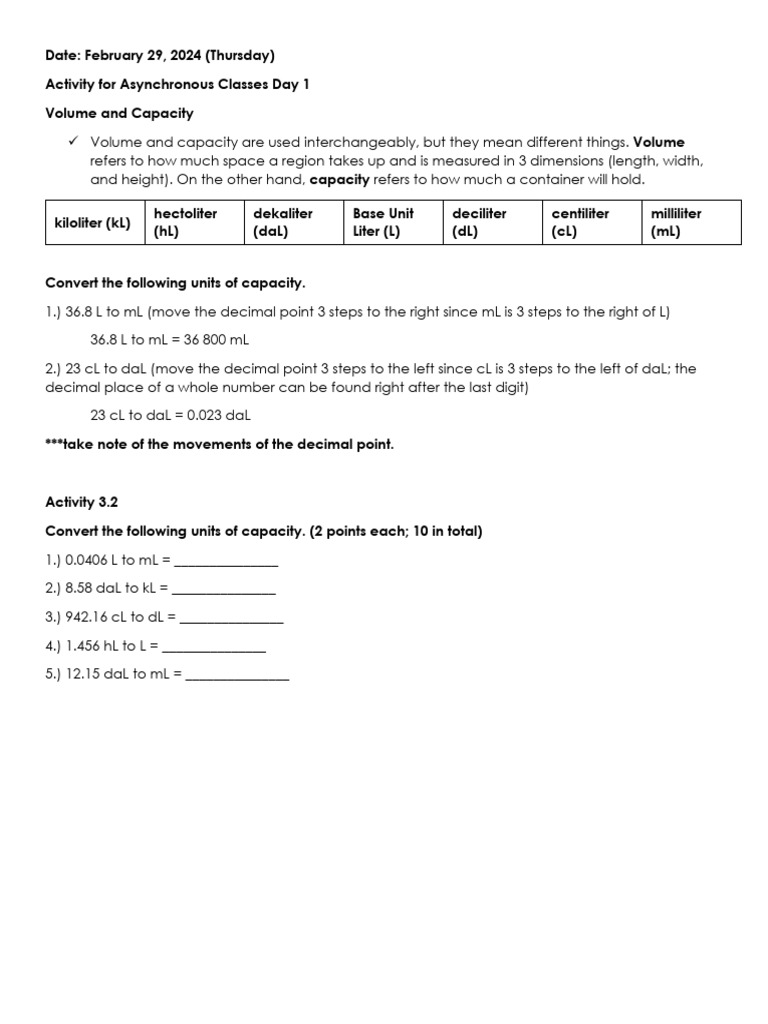 Math 7 Activity For February 29 Asynchronous Day 1 | PDF | Teaching ...