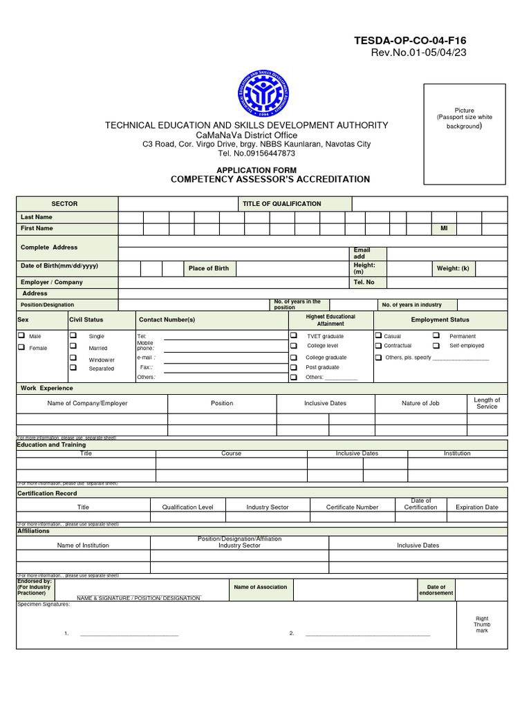 Updated Assessors' Application Form | PDF