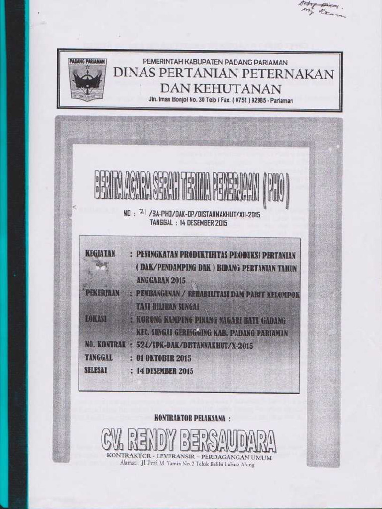 CV Rendy - Penglaman Rendy Irigasi 1 | PDF