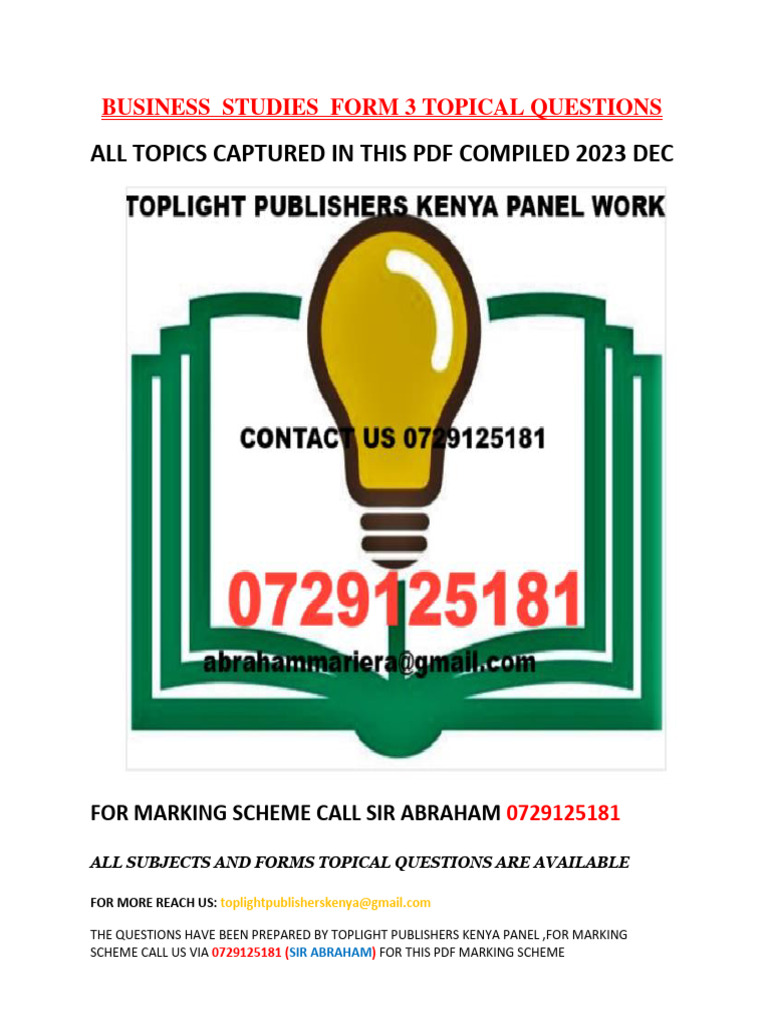 Business Studies Form 3 Topical Questions | PDF | Debits And Credits ...