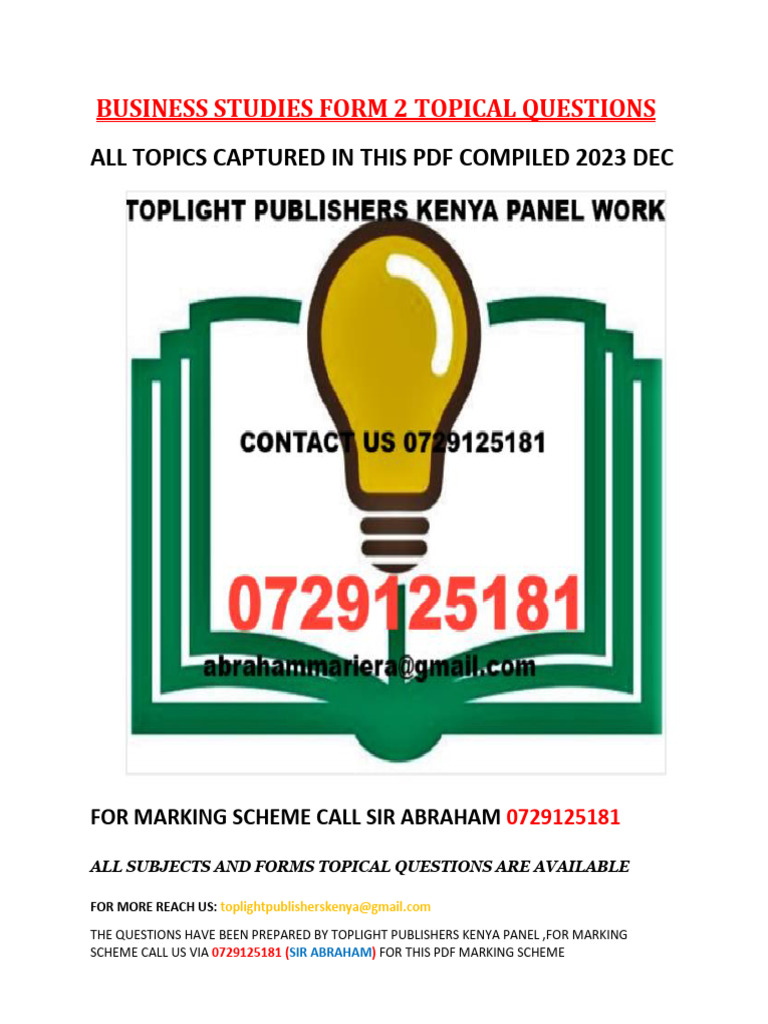Business Studies Form 2 Topical Questions Pdf Insurance Sales