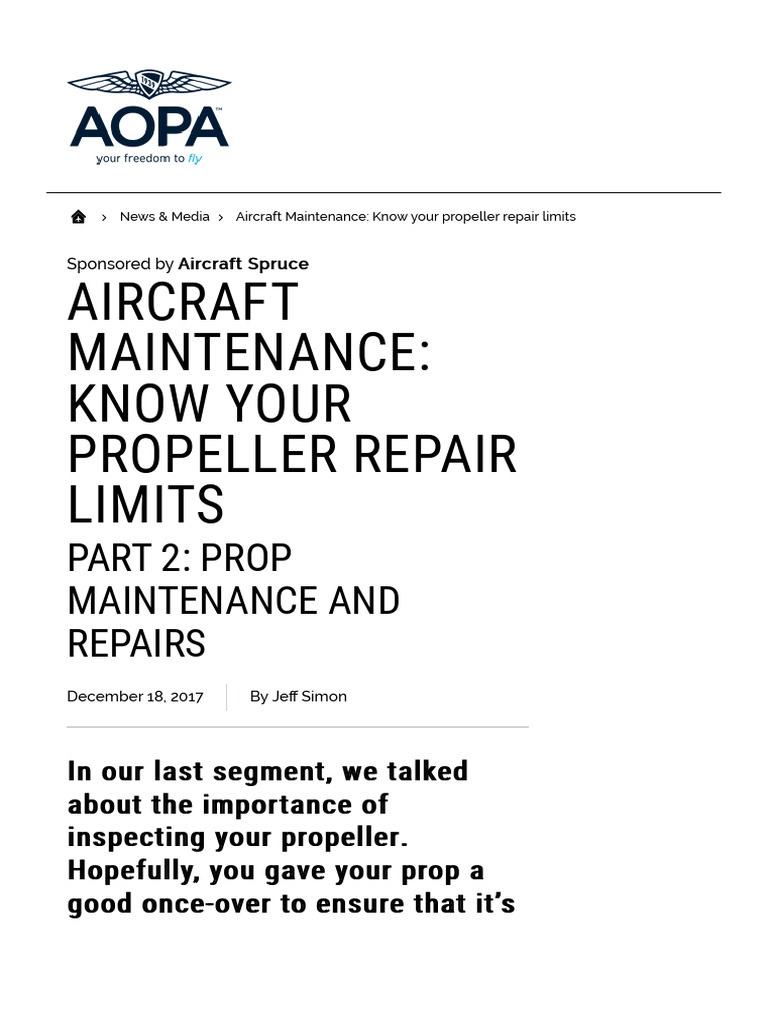 Aircraft Maintenance - Know Your Propeller Repair Limits - AOPA | PDF