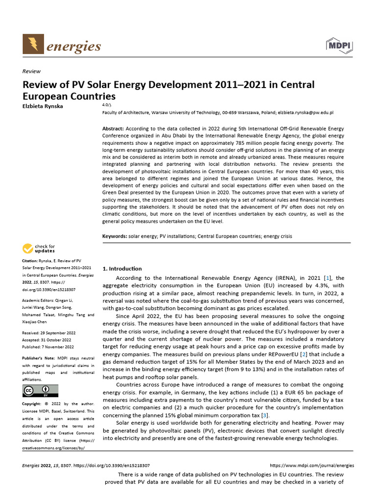 4 Review of PV Solar Energy Development 2011 2021 in Central European ...