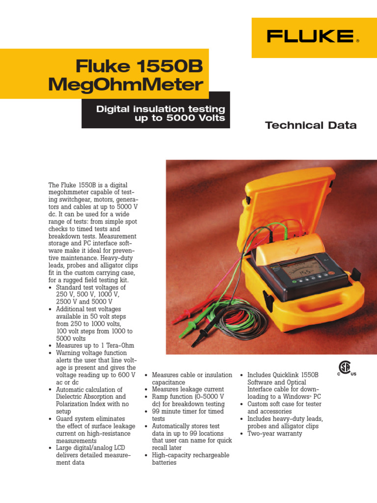 Fluke 1550B Megohmmeter: Digital Insulation Testing Up To 5000 Volts ...