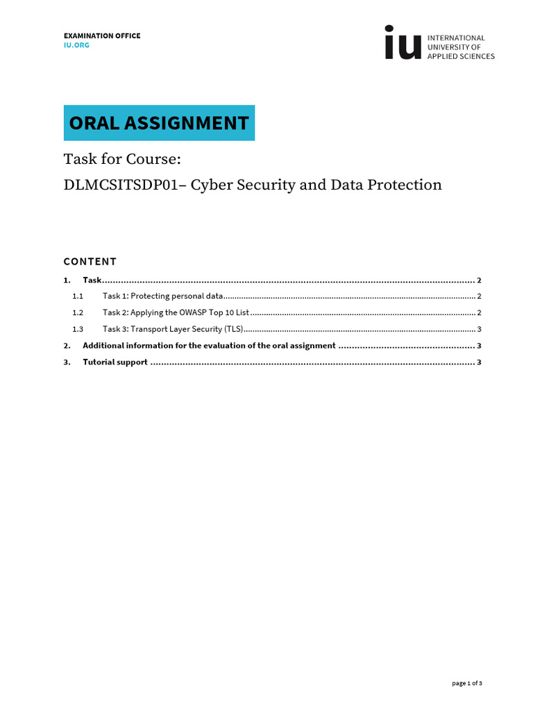 Task - Oral Assignment - DLMCSITSDP01 | PDF | Transport Layer Security | Information Age
