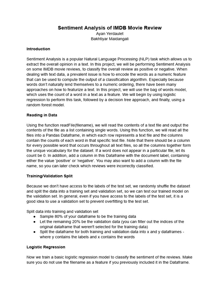 Sentiment Analysis of IMDB Movie Review | PDF Sentiment Analysis of IMDB Movie Review | PDF