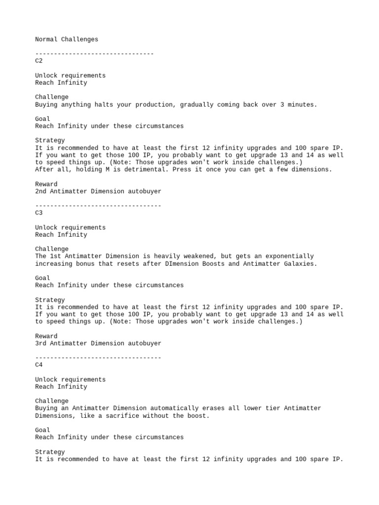 Antimatter Dimensions Challenge Strategies | PDF