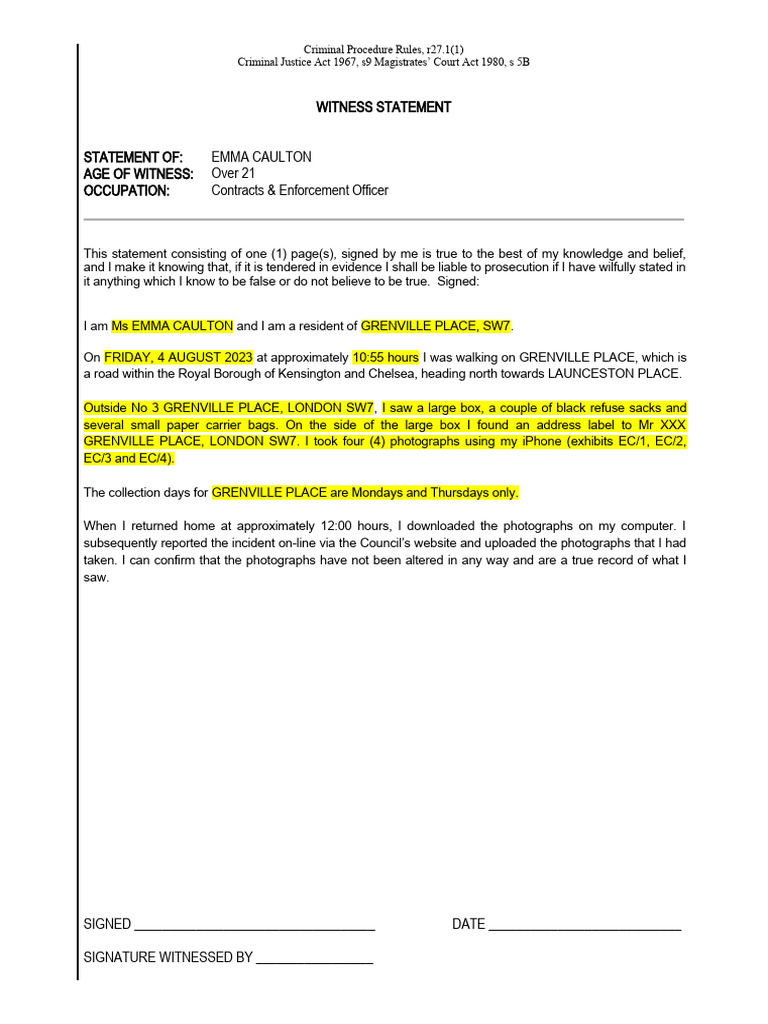 s9 Witness Statement | PDF