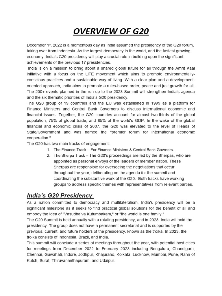 OVERVIEW OF G20 | PDF | World Economy | Global Politics