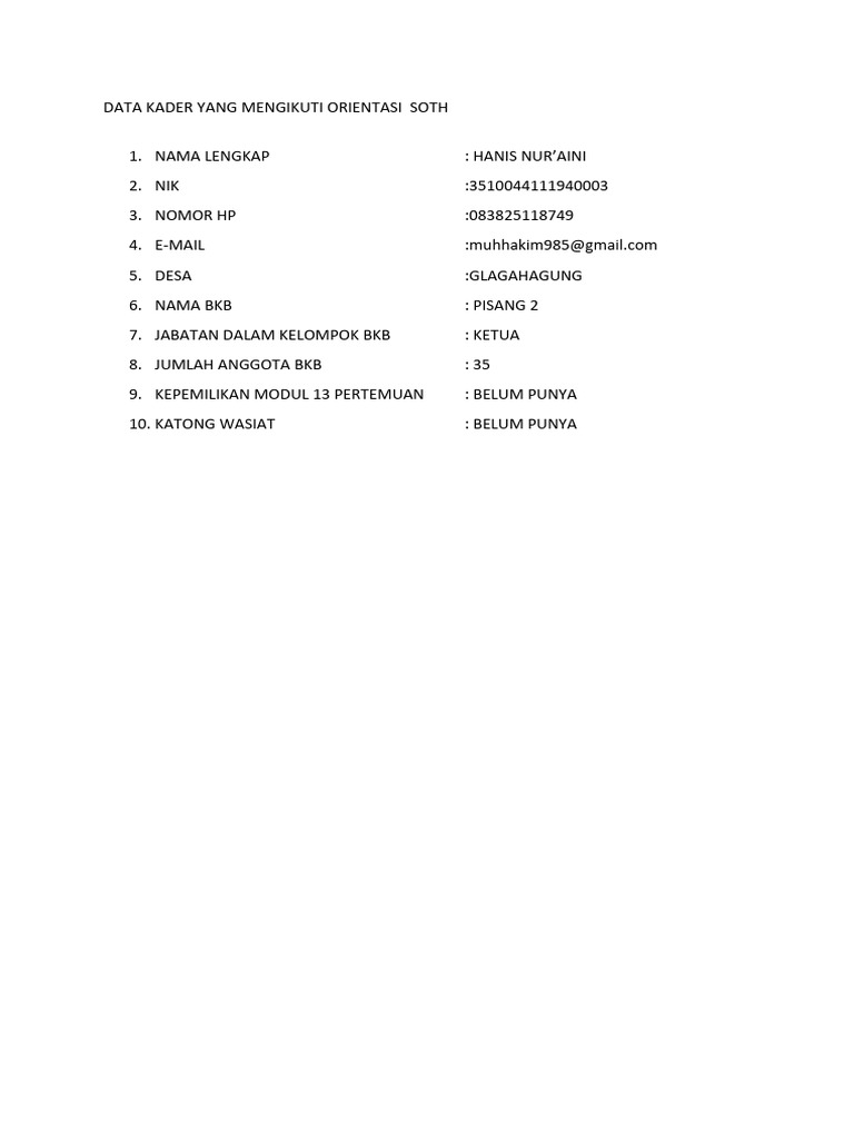 Data Kader Yang Mengikuti Orientasi Soth | PDF