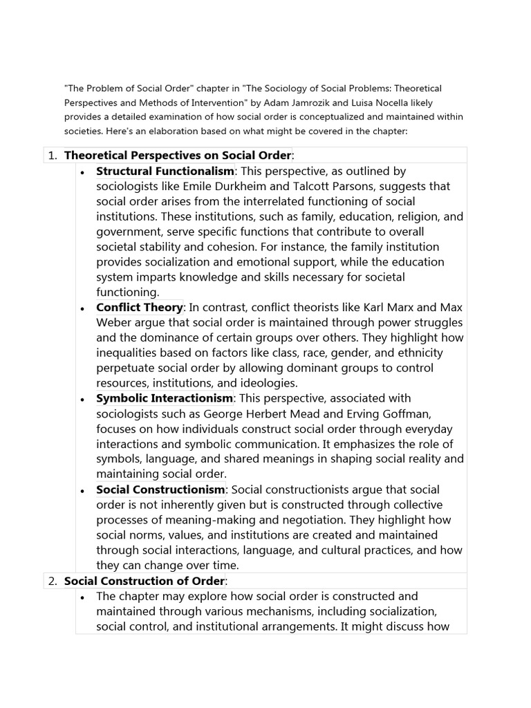Chapter-9 The Problem of Social Order | PDF | Sociology | Society