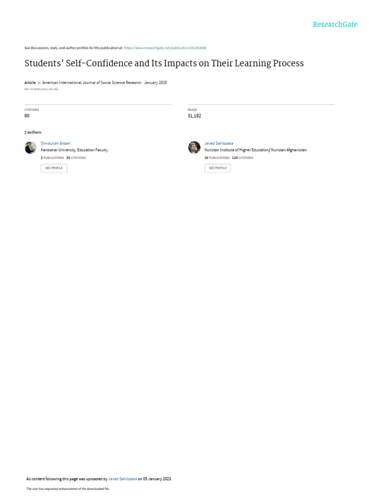 Students' Self-Confidence and Its Impacts On Their Learning Process ...