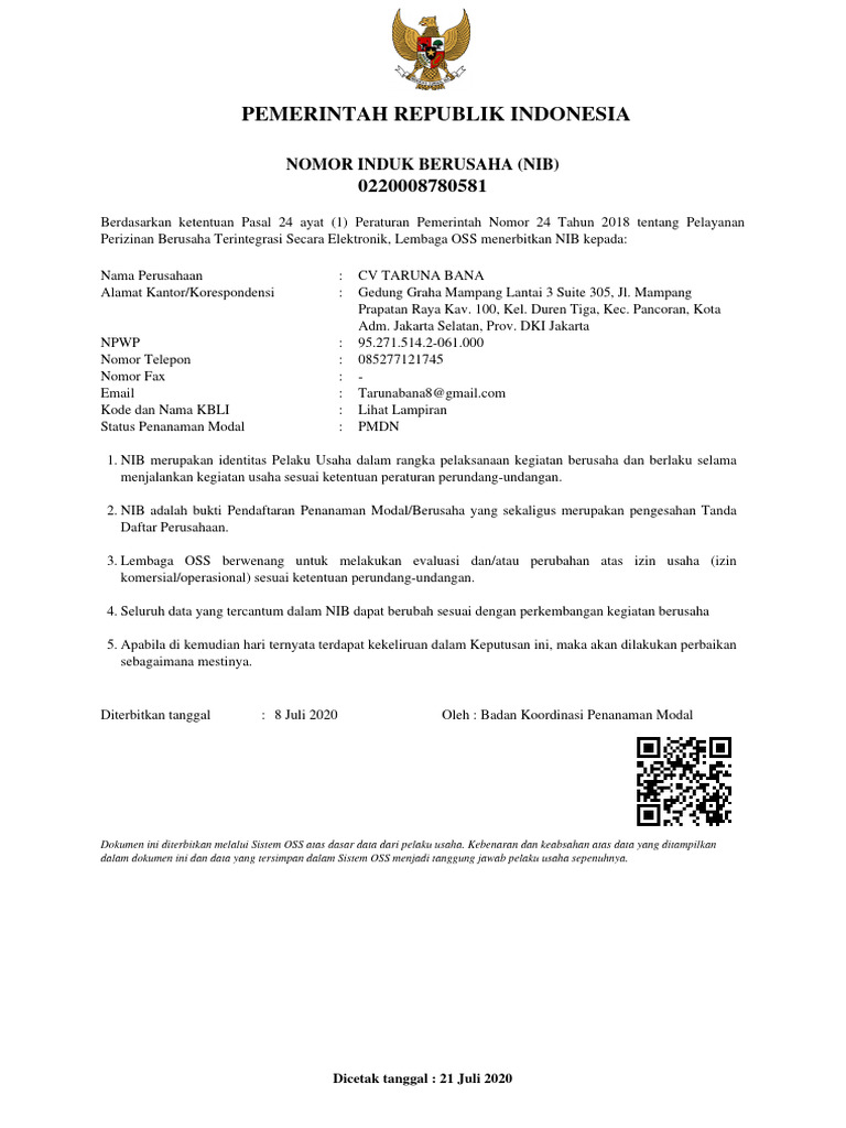 Nib, Siup, Izin Lokasi, NPWP CV, SPPKP, Akta, KTP NPWP Direktur ...