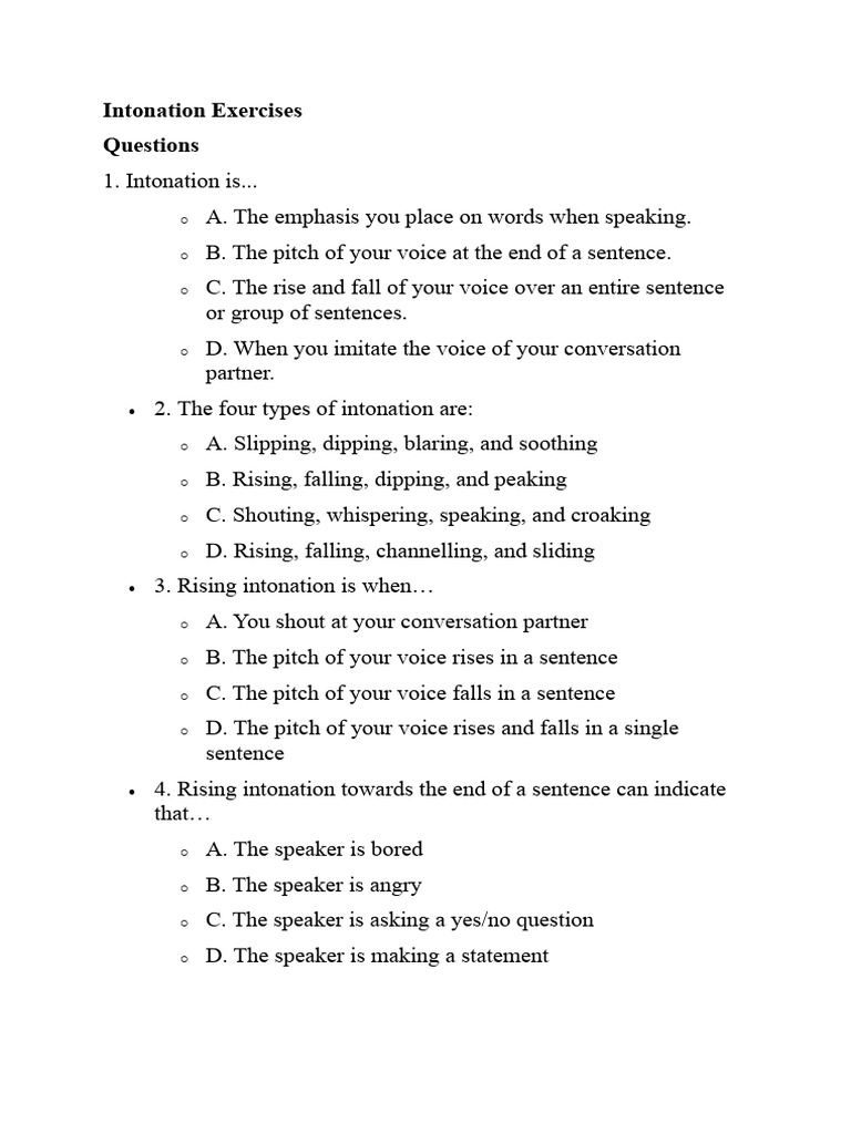 Intonation Exercises 2 | PDF | Stress (Linguistics) | Human Communication