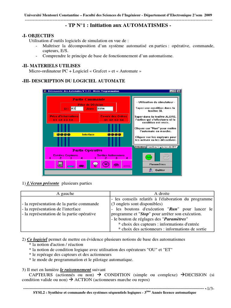 Initiation aux Automatismes en Electronique | PDF | Interrupteur | Logiciel