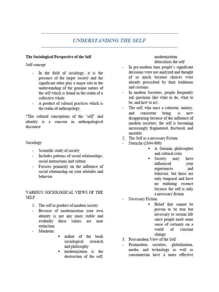 The Sociological Perspective of The Self | PDF | Self | Sociology