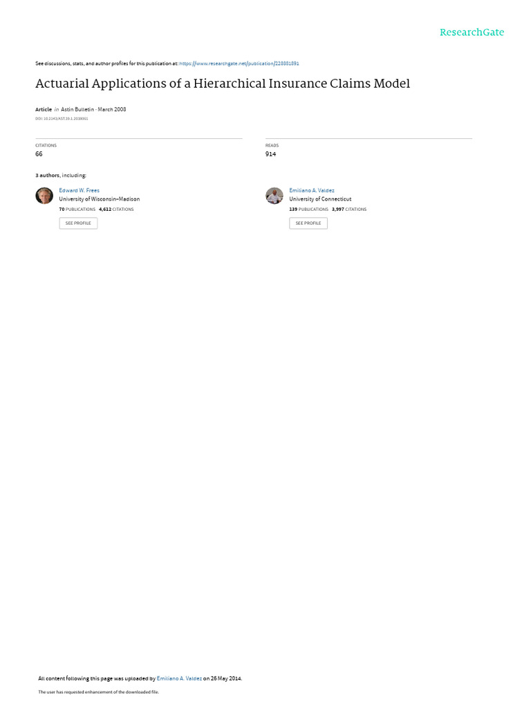 Actuarial Applications of A Hierarchical Insurance | Download Free PDF ...