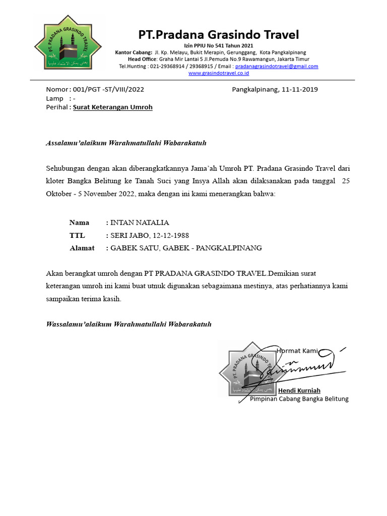 Contoh Surat Cuti Dari Travel | PDF