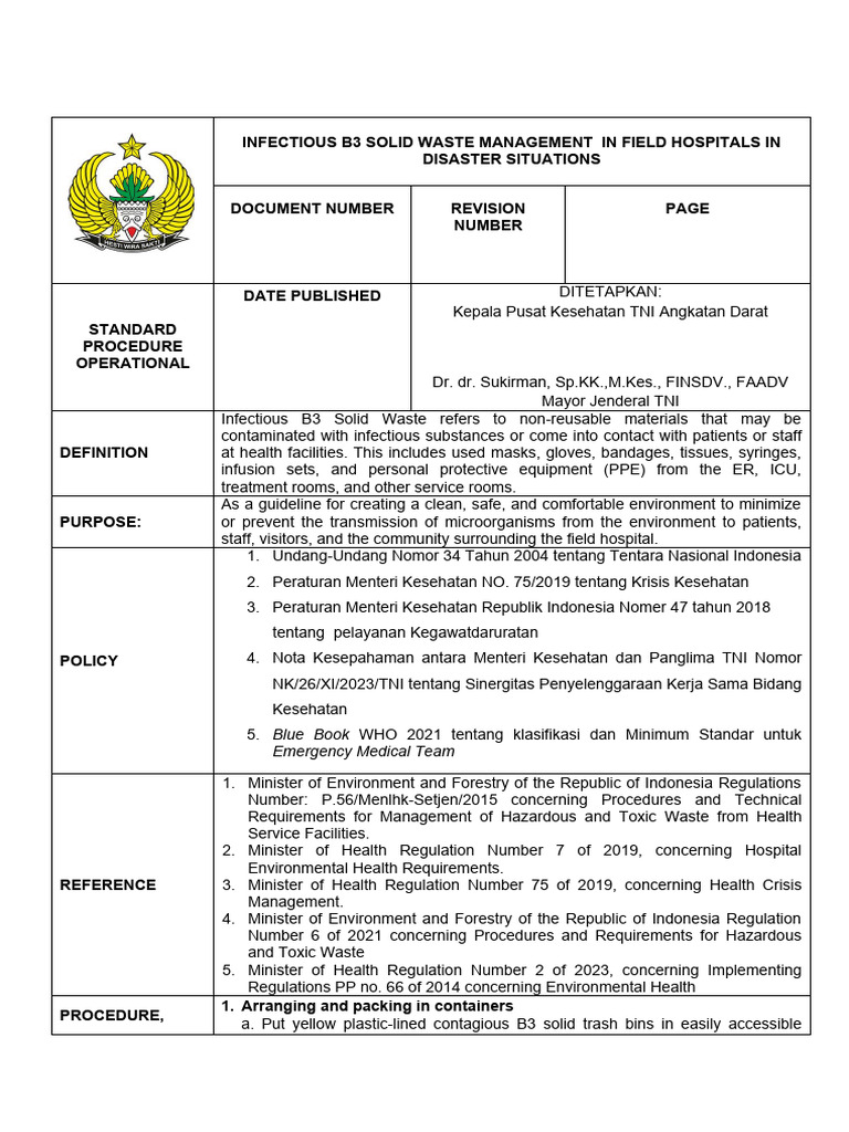 2 Spo Infectious B3 Solid Waste Management in Field Hospitals in ...