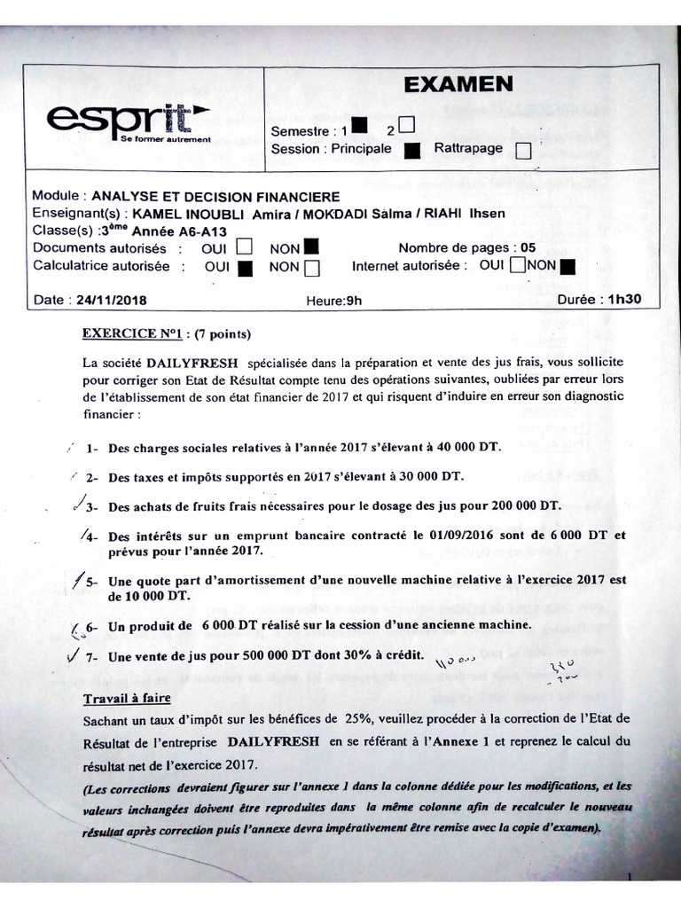 Examen Finance 2018 Esprit | PDF