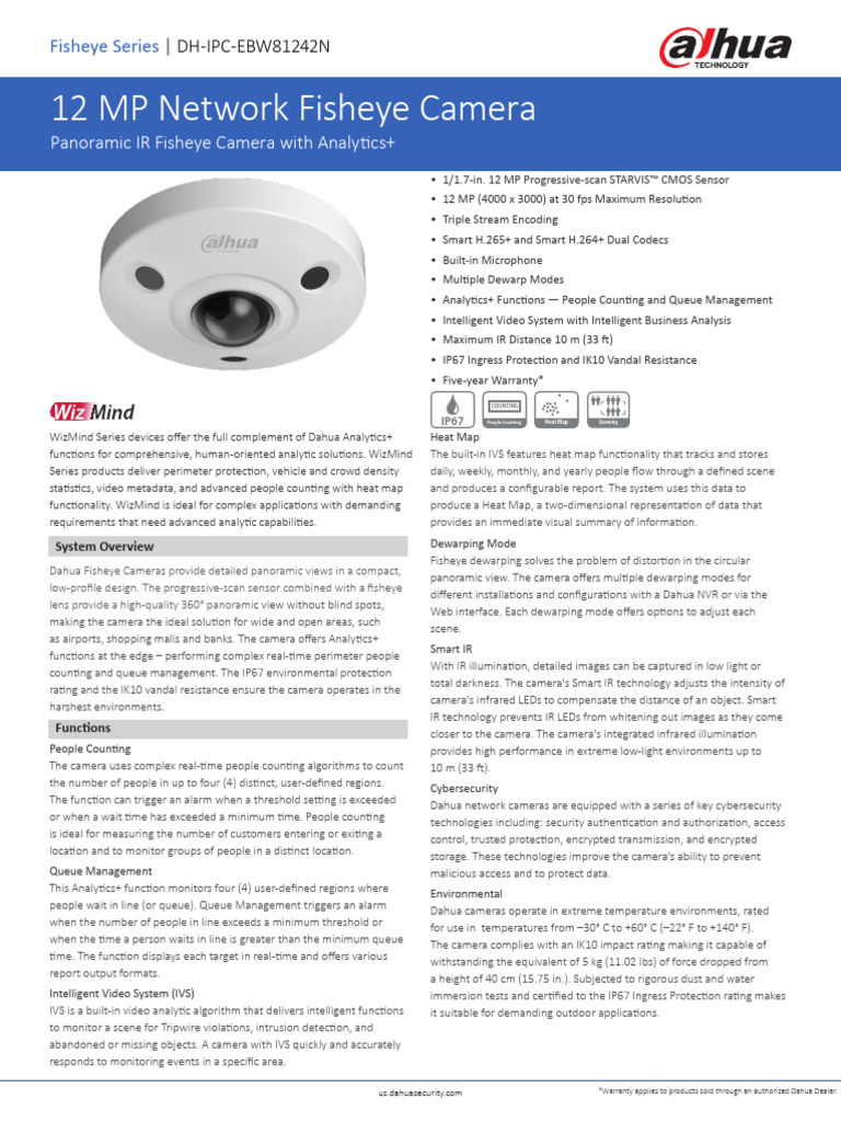 Datasheet 12MP Panoramic FisheyeCamera DH IPC | Download Free PDF ...