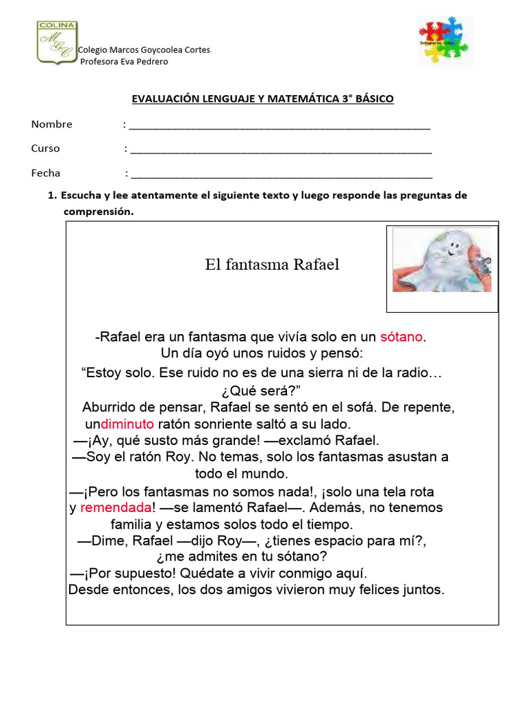 Evaluacion Lenguaje Matematicas 3° Basico | PDF | Libros para ...
