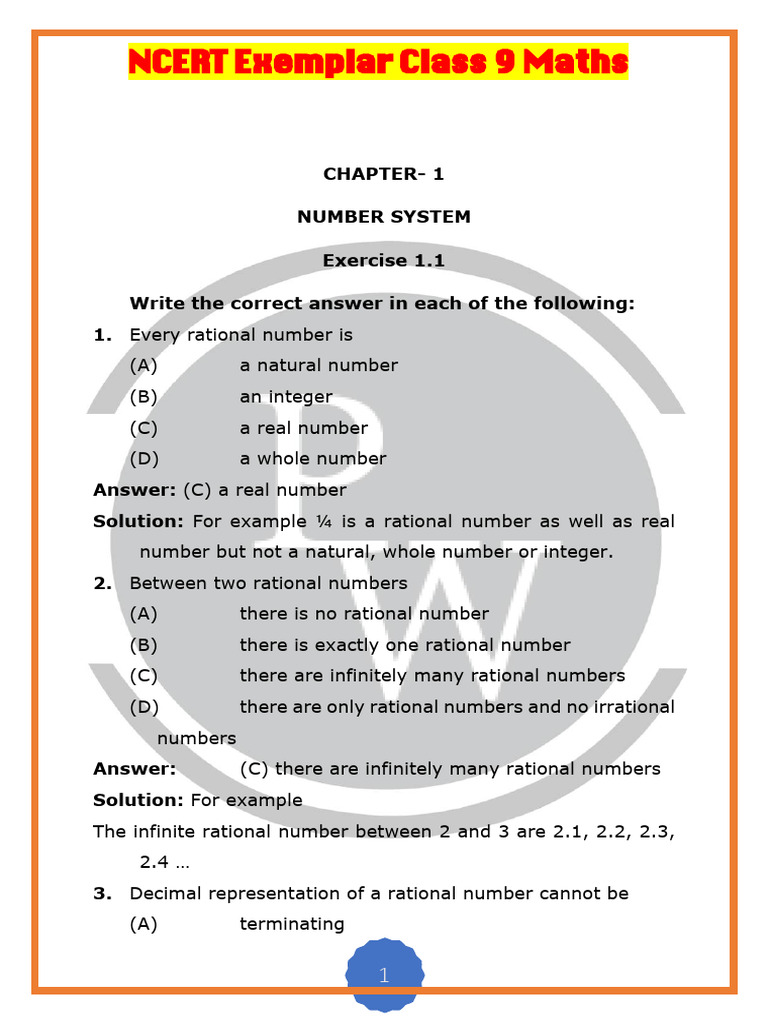 NCERT Exemplar Class 9 Maths | PDF | Numbers | Rational Number