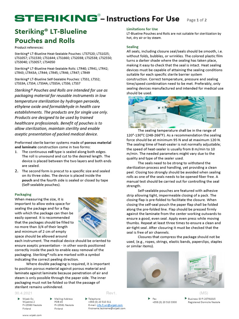 Steriking® LT Blueline Pouches and Rolls - IFU - MDR - 062021 | PDF ...