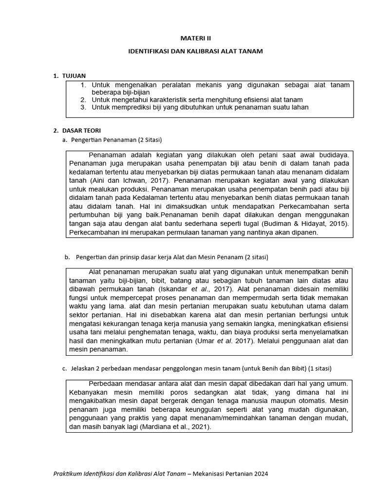 Work Sheet Identifikasi Dan Kalibrasi Alat Tanam | PDF | Teknologi ...