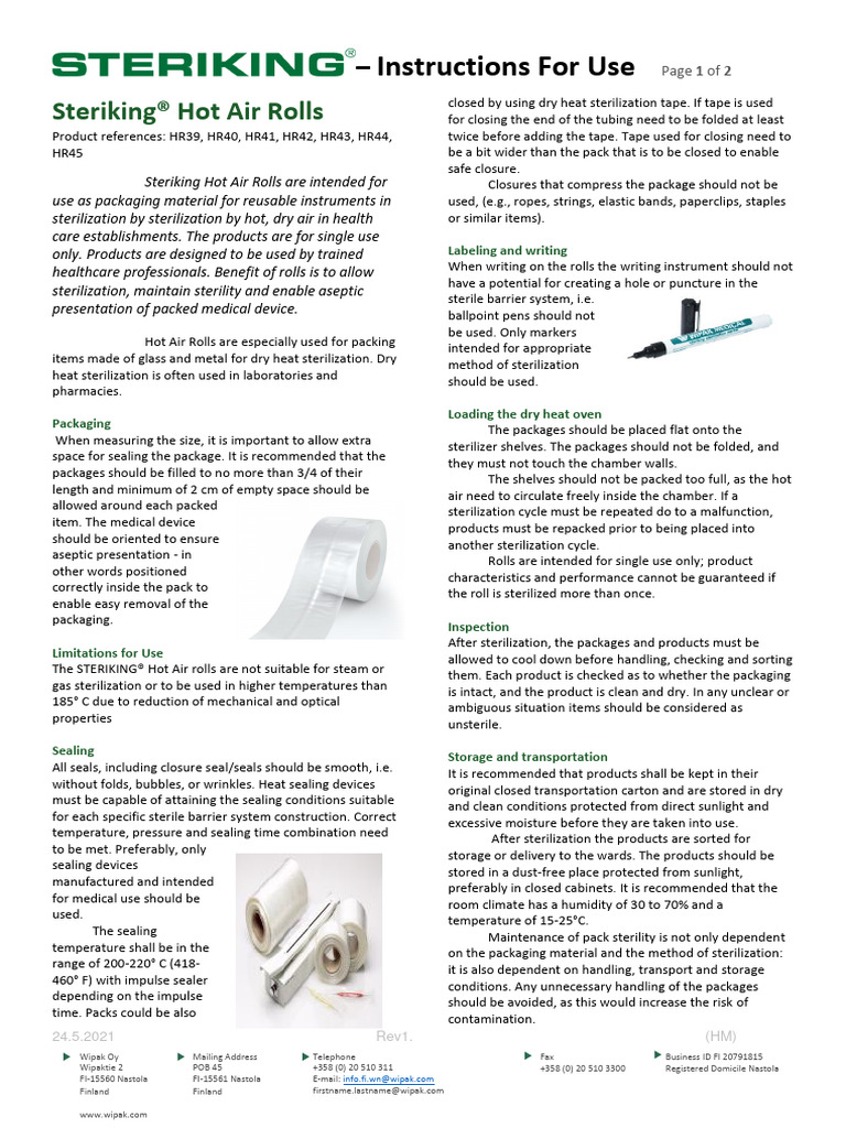Steriking® Hot Air Rolls - IFU - MDR - 062021 | PDF | Sterilization ...