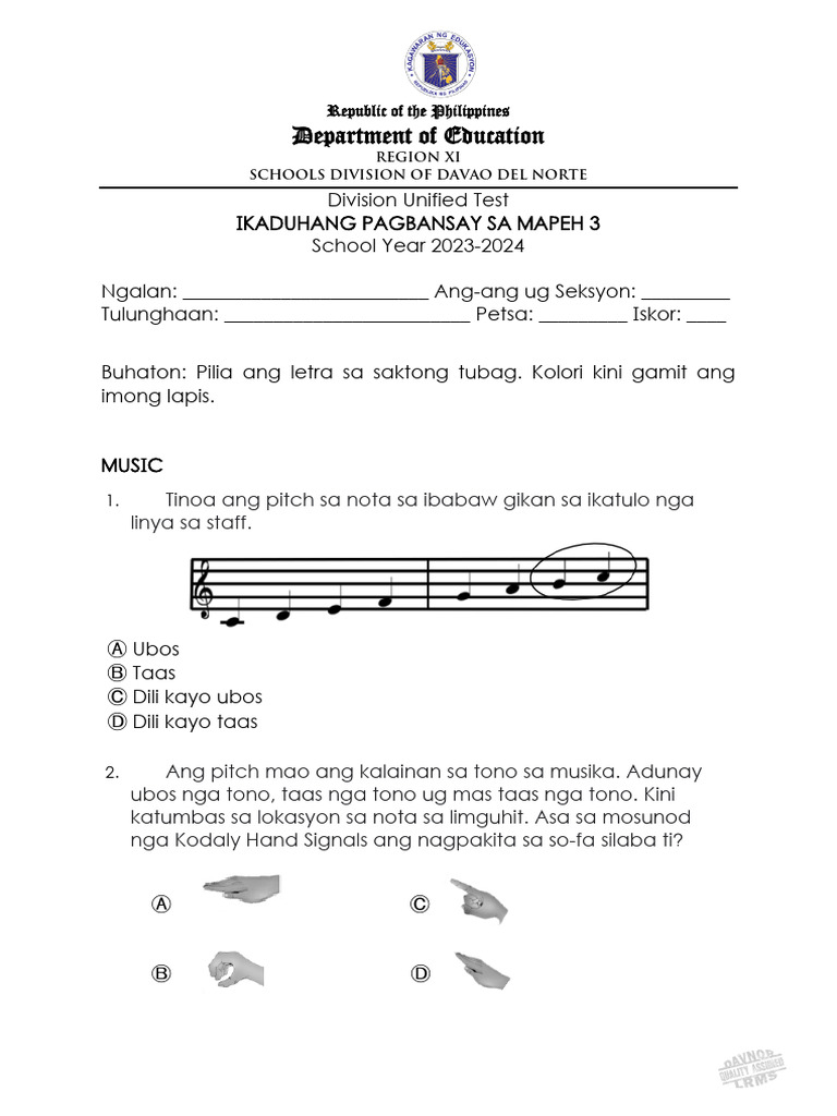 Mapeh 3 TQ | PDF