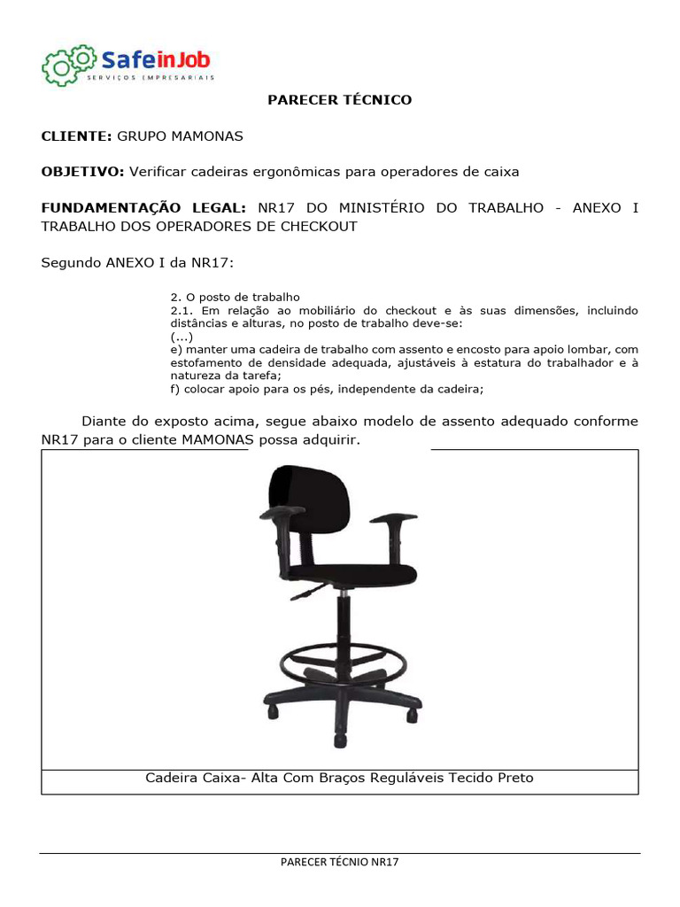 Parecer Técnico Cadeira Ergonomia | PDF