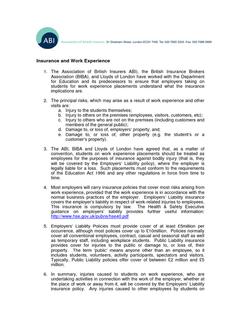 Abi Guide To Insurance and Work Experience | PDF | Liability Insurance ...
