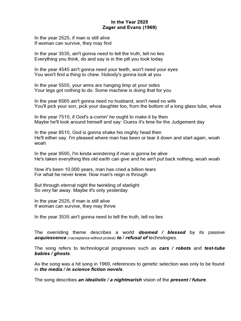 In The Year 2525 - Song 1st Cond | PDF | Syntax | Grammar