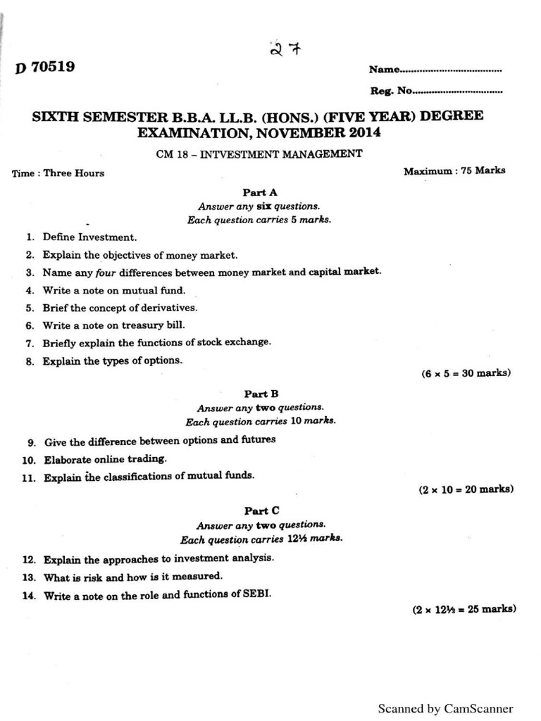 Investment Management-QP-6th Sem-2014 To 2022 | PDF