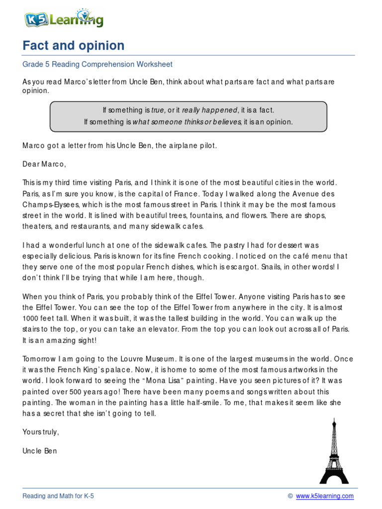 Grade 5 Fact Opinion A | PDF | French Cuisine