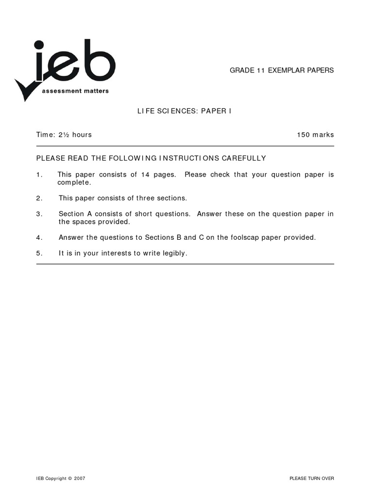 Life Sciences Paper 1 Grade 11 Exemplar | PDF | Science & Mathematics