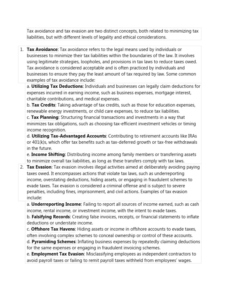 Tax Avoidance vs. Tax Evasion Explained | PDF | Taxes | Tax Rate