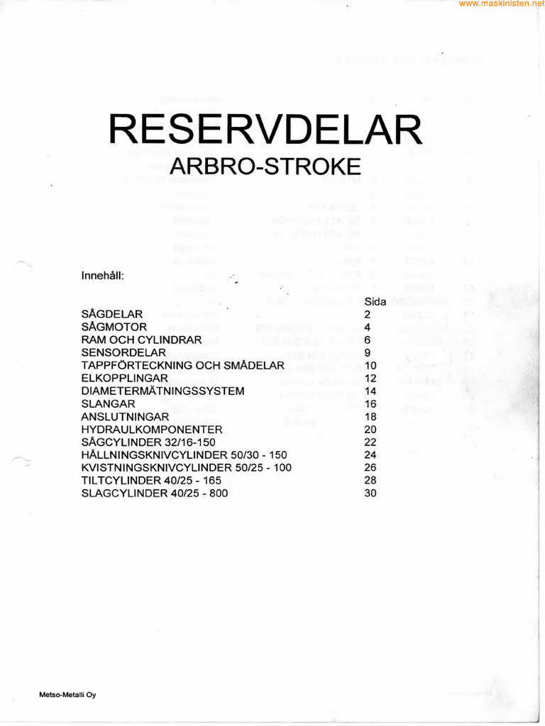 Arbro 350 Stegmatare - Reservdelar | PDF