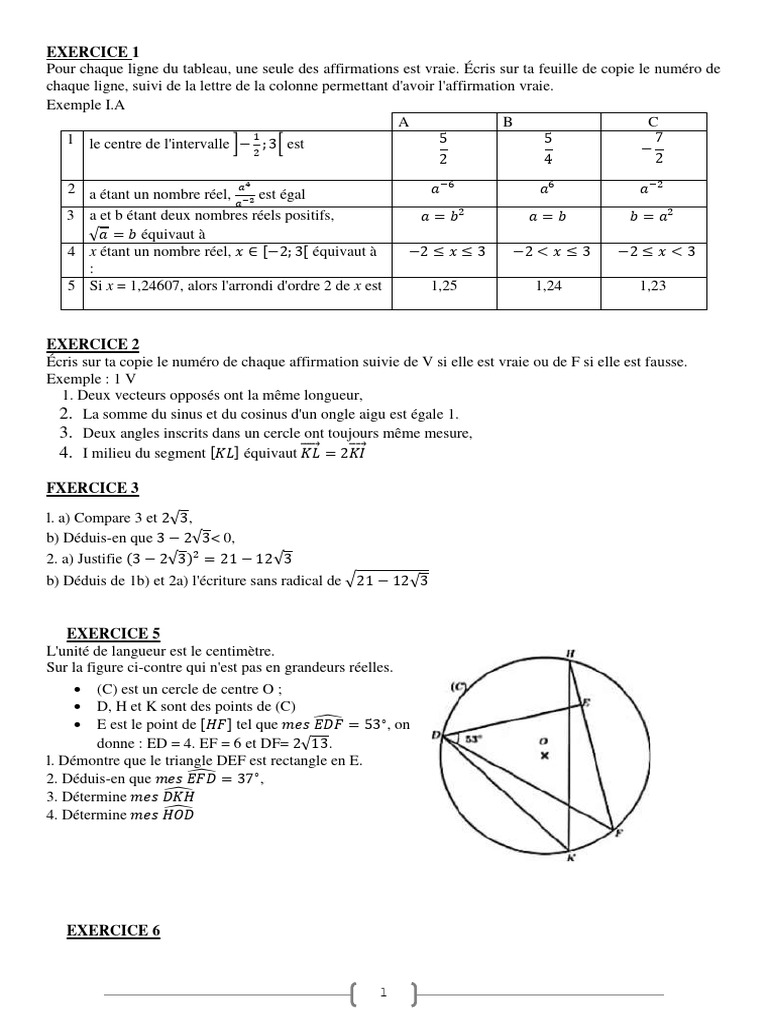 Feuille d'examen mathématique | PDF | Mathématiques | Analyse mathématique