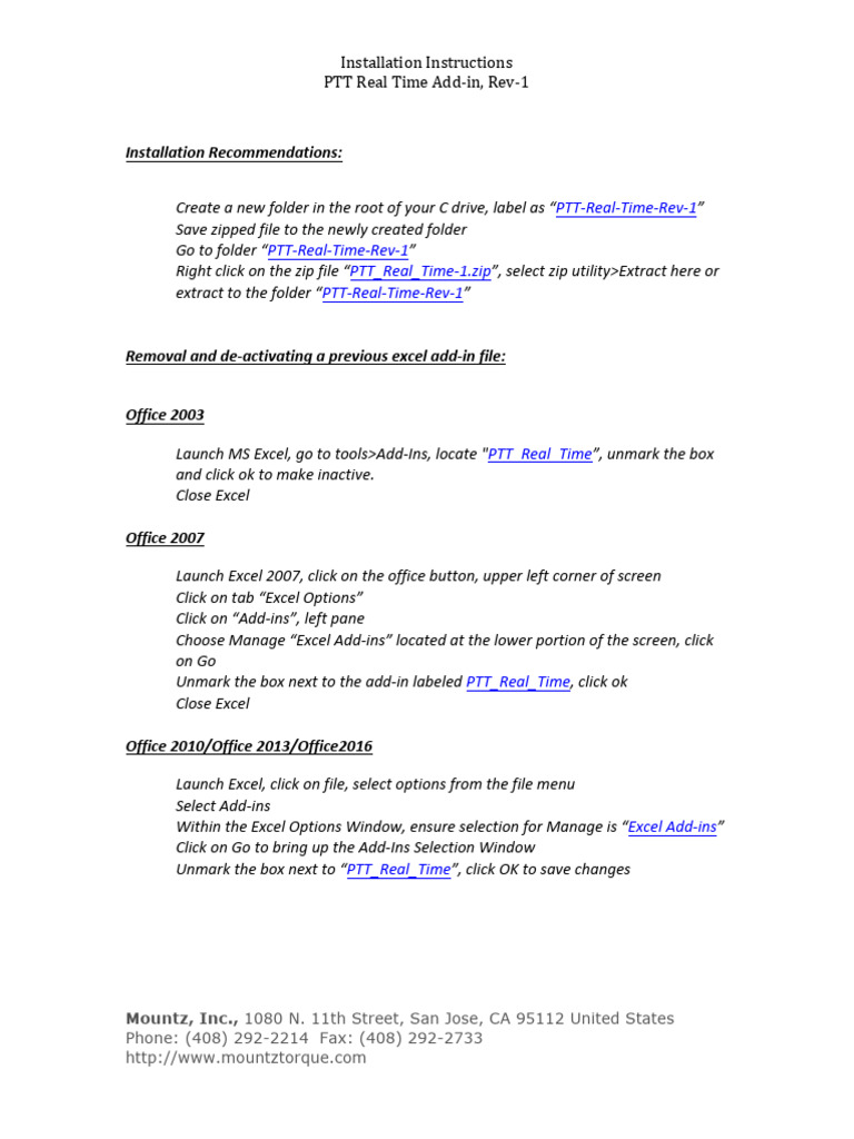 Installation Instructions - PTT - Real - Time - Add-In - Rev-1 | PDF | Computers | Technology ...