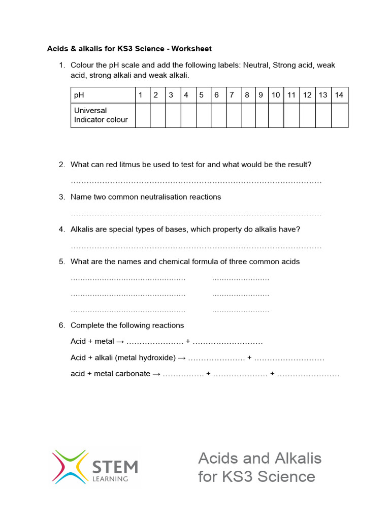 Worksheet-acids-alkalis-ks3 | PDF