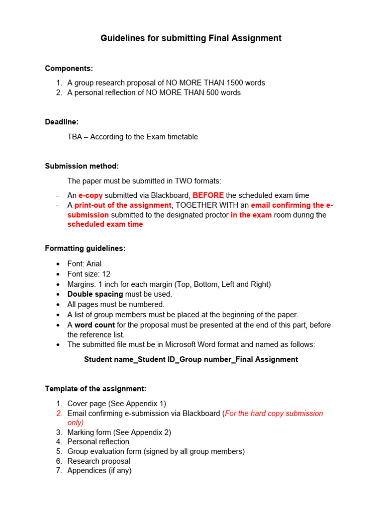 Guidelines For Submitting Final Assignment-Dec. 2023 | PDF