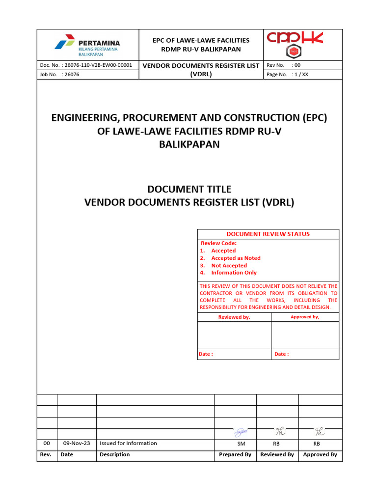 110 v2b Ew00 00001 - 00 - Vendor Documents Register List (VDRL ...