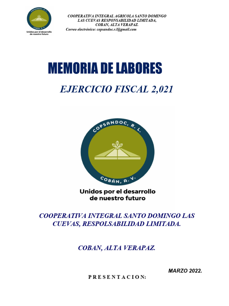 MEMORIA DE LABORES 21 LAS CUEVAS | PDF | Cooperativa | café