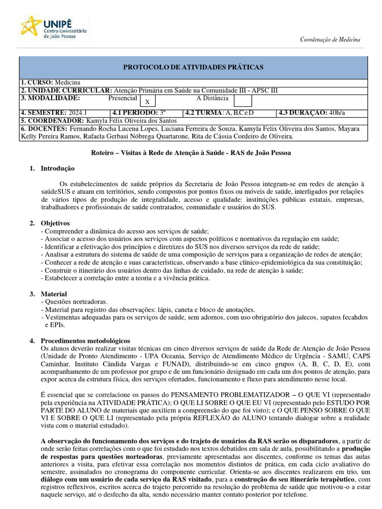 APSC III Protocolo de Atividades Praticas - Docx 2024 | PDF