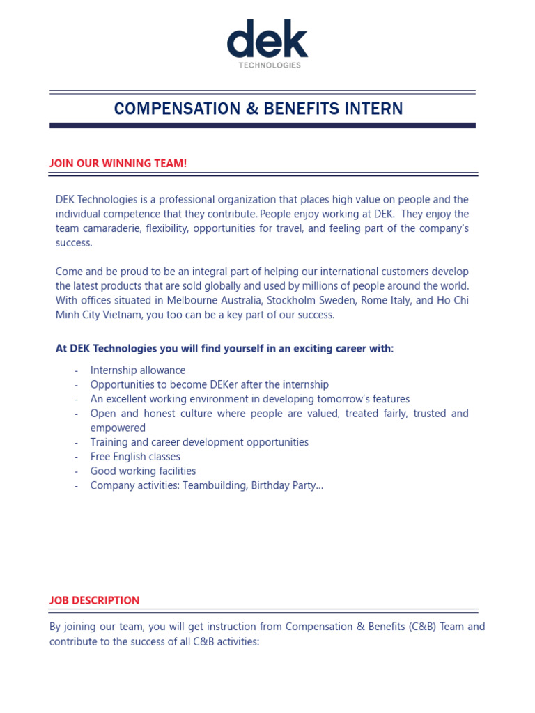 Dek Technologies Vietnam JD CB Intern 2024 | PDF | Career & Growth ...