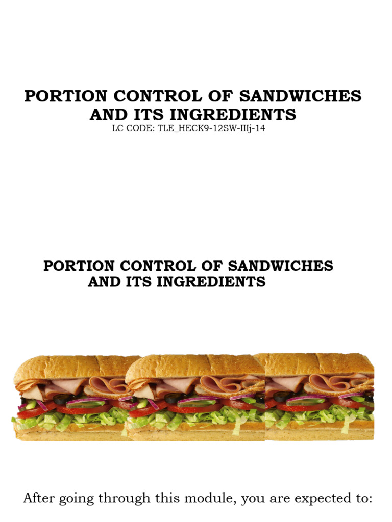 Sandwich Portion Control Guide | PDF | Sandwich | Weight