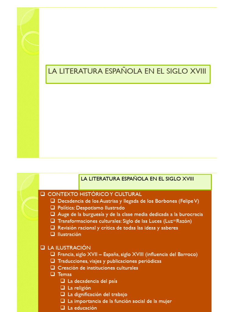 Literatura Española Siglos XVIII-XIX (Romanticismo) Esquema ...